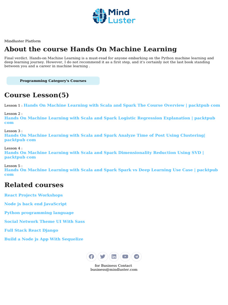 Hands On Machine Learning Course Content | PDF
