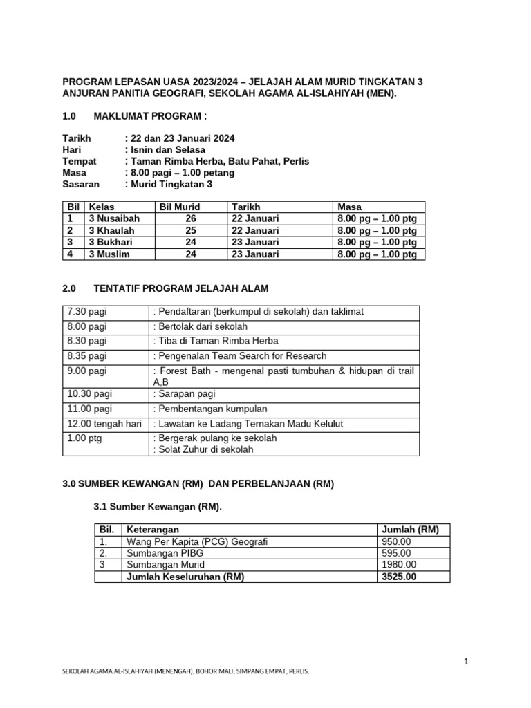 Perancangan Bajet Program Lepasan UASA | PDF
