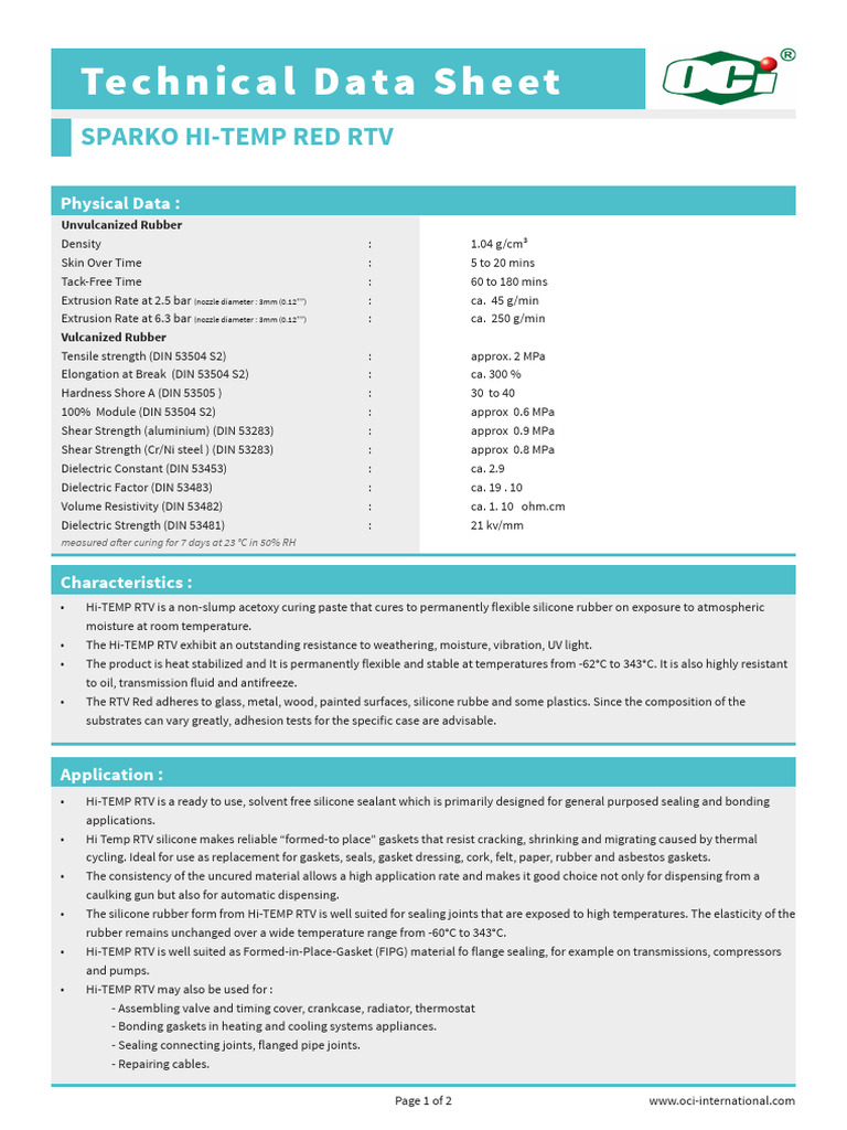 Hi Temp Silicone TDS Red RTV | PDF | Silicone | Extrusion