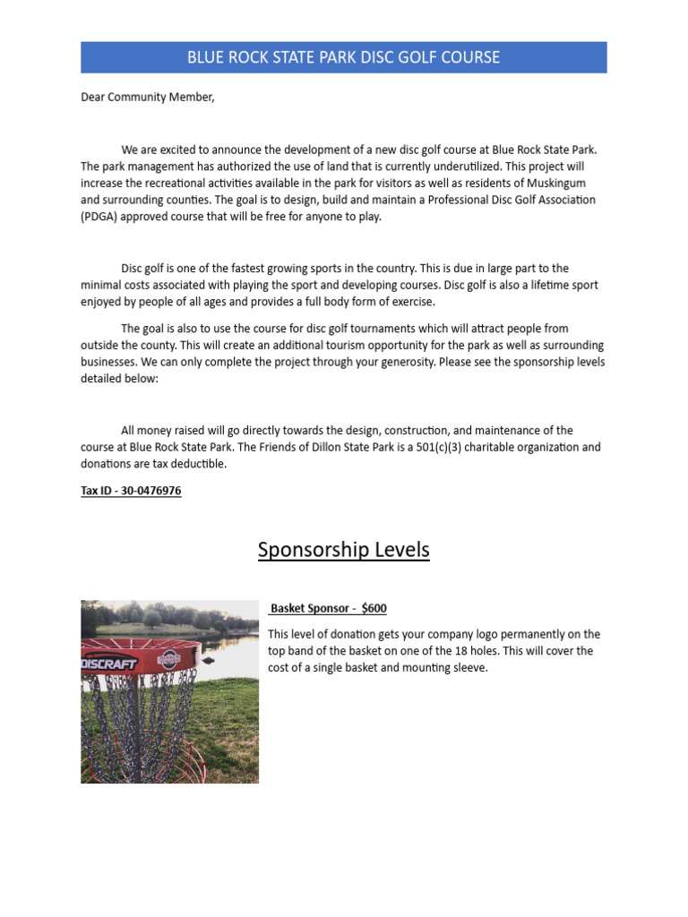 Blue Rock Disc Golf Sponsor Letter | PDF