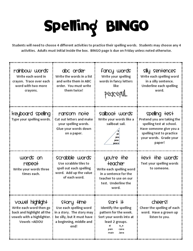 Spelling BINGO Activities for Students | PDF | Language Arts & Discipline