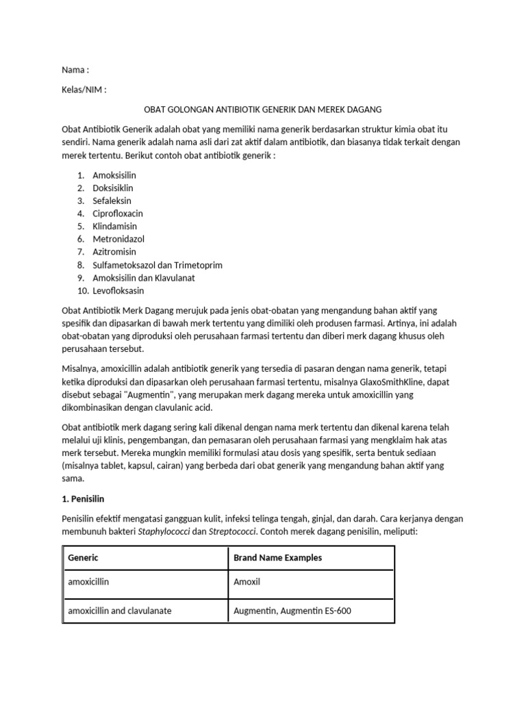 Antibiotik Generik Dan Merek Dagang | PDF