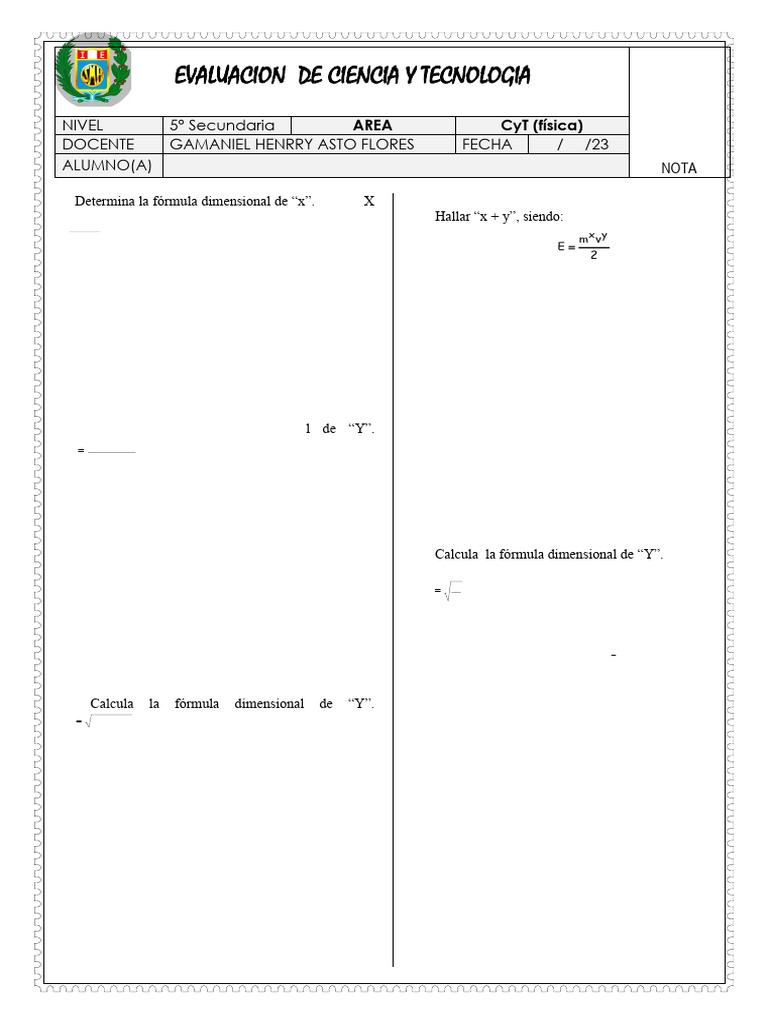 Fórmulas Dimensionales en Física | PDF