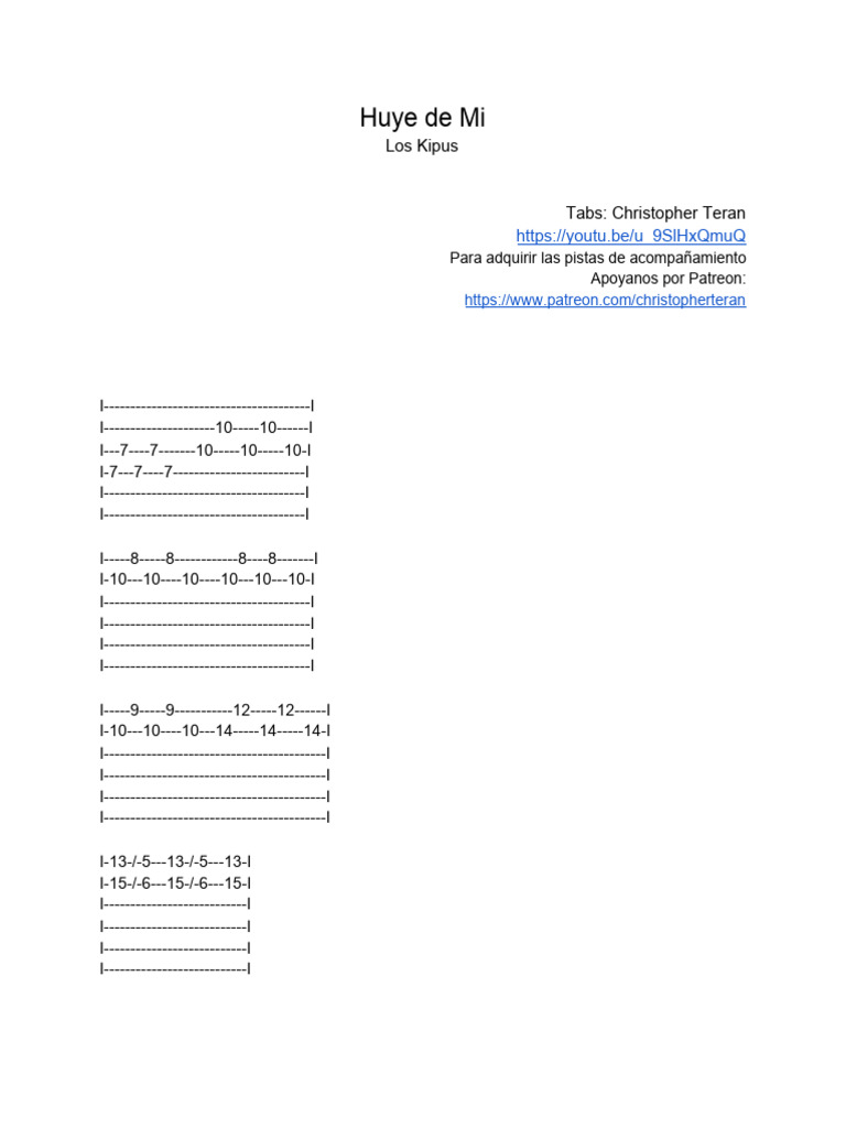 Huye de Mi - Los Kipus: Acordes y Tabs | PDF