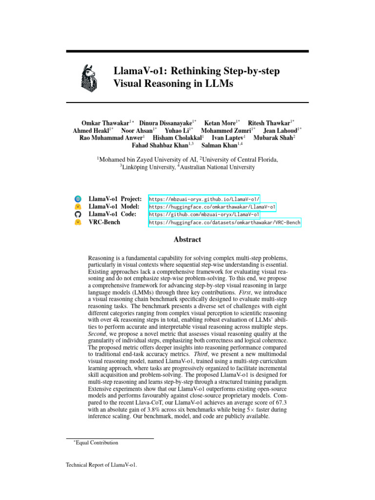 LlamaV-o1 Rethinking Step-By-step Visual Reasoning in LLMs | PDF | Reason | Muscle