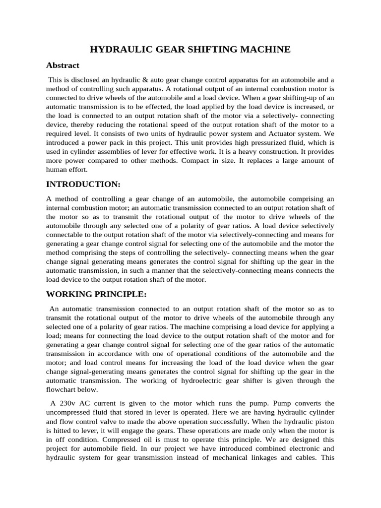 Hydraulic Gear Shifting Machine | PDF | Engines | Machines