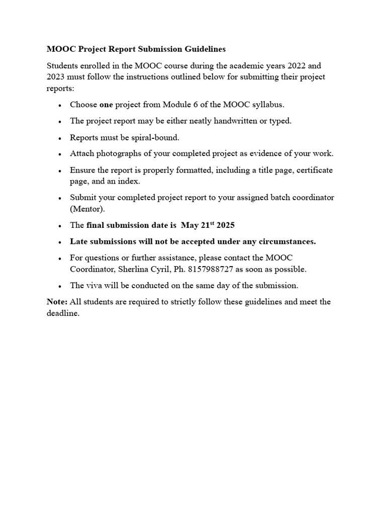 Instructions For MOOC Project Report Submission | PDF