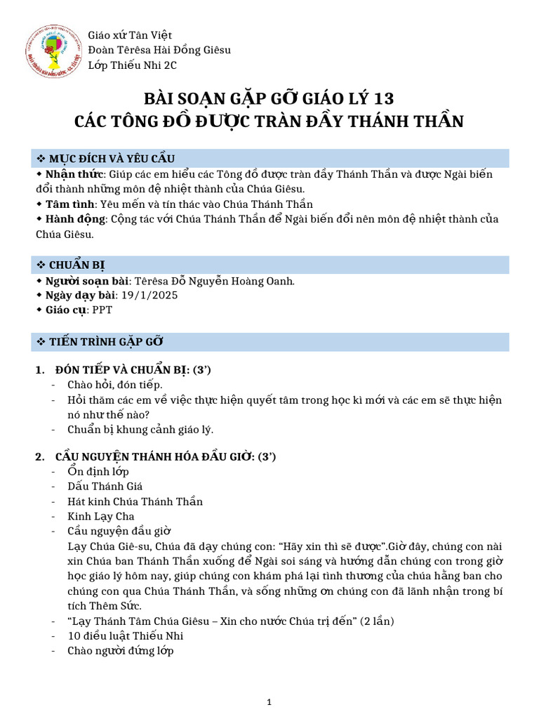 GG13 - HT5 - Thiếu Nhi 2C - 2024-2025 | PDF