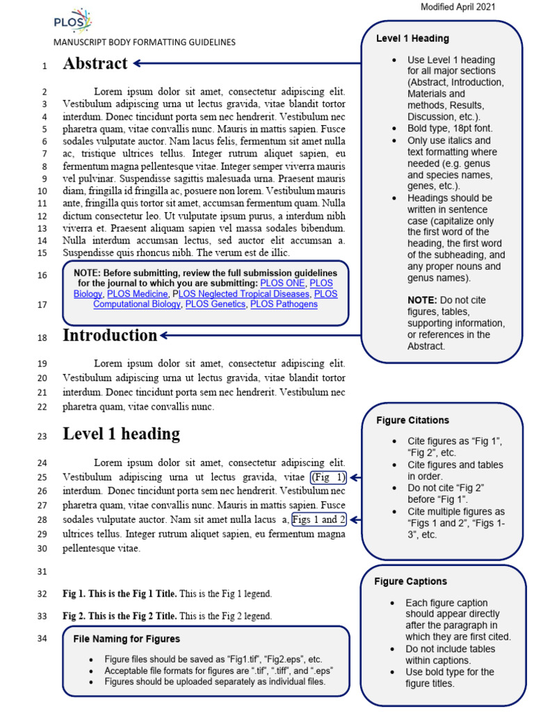 PLOS One Manuscript Formatting Guide | PDF | Publishing