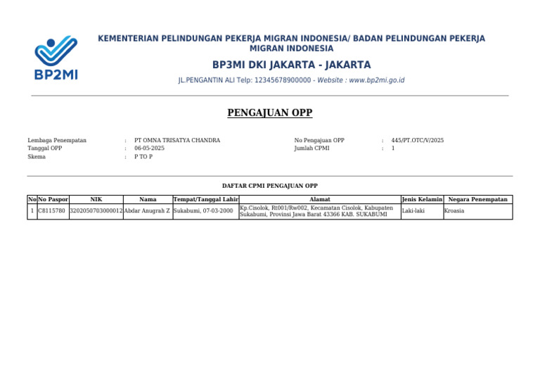Pengajuan Opp 1 Orang 06052025 | PDF