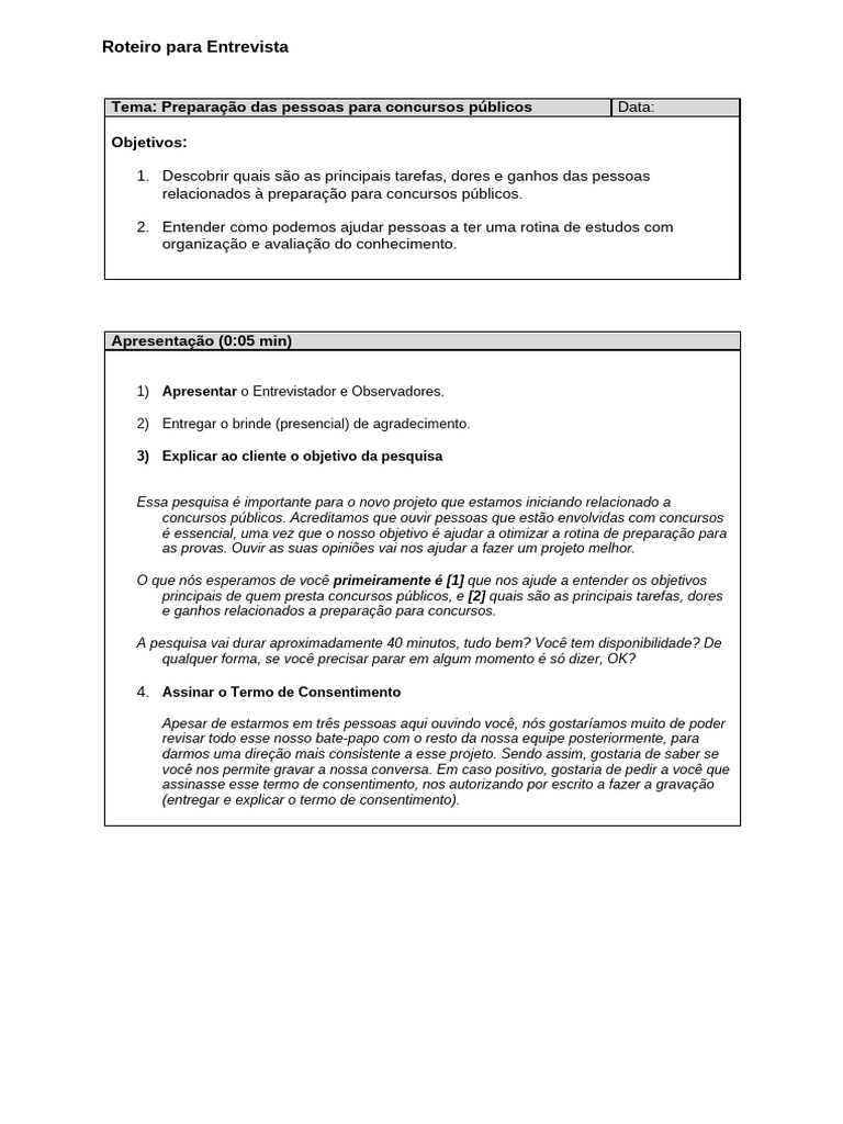 Modelo - Roteiro de Entrevista Semi-Estruturado | PDF