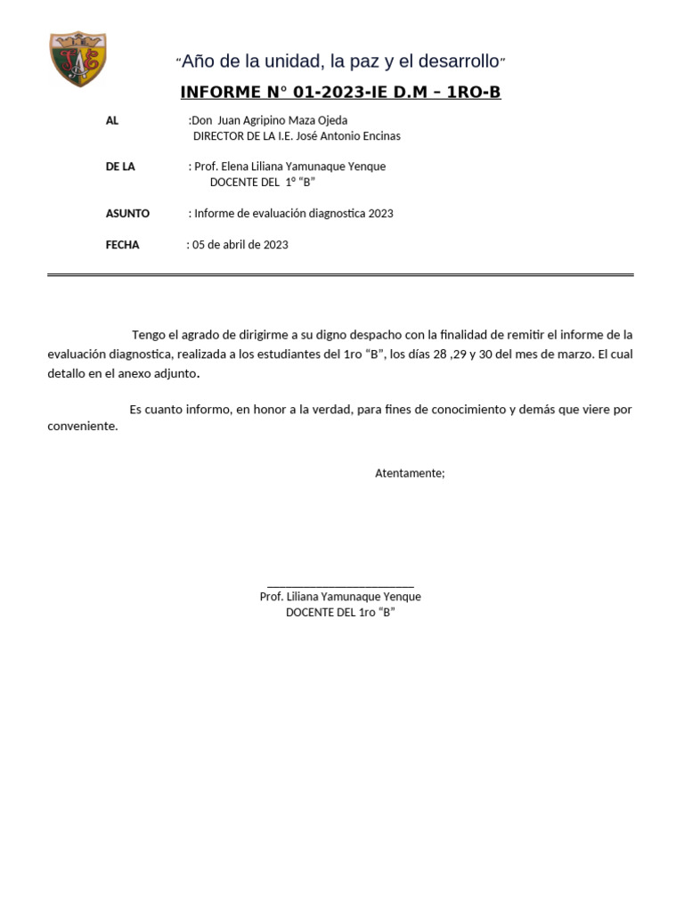 Informe de La Evaluacion Diagnostica PRIMERO 2025 (1) | PDF | Evaluación | Aprendizaje
