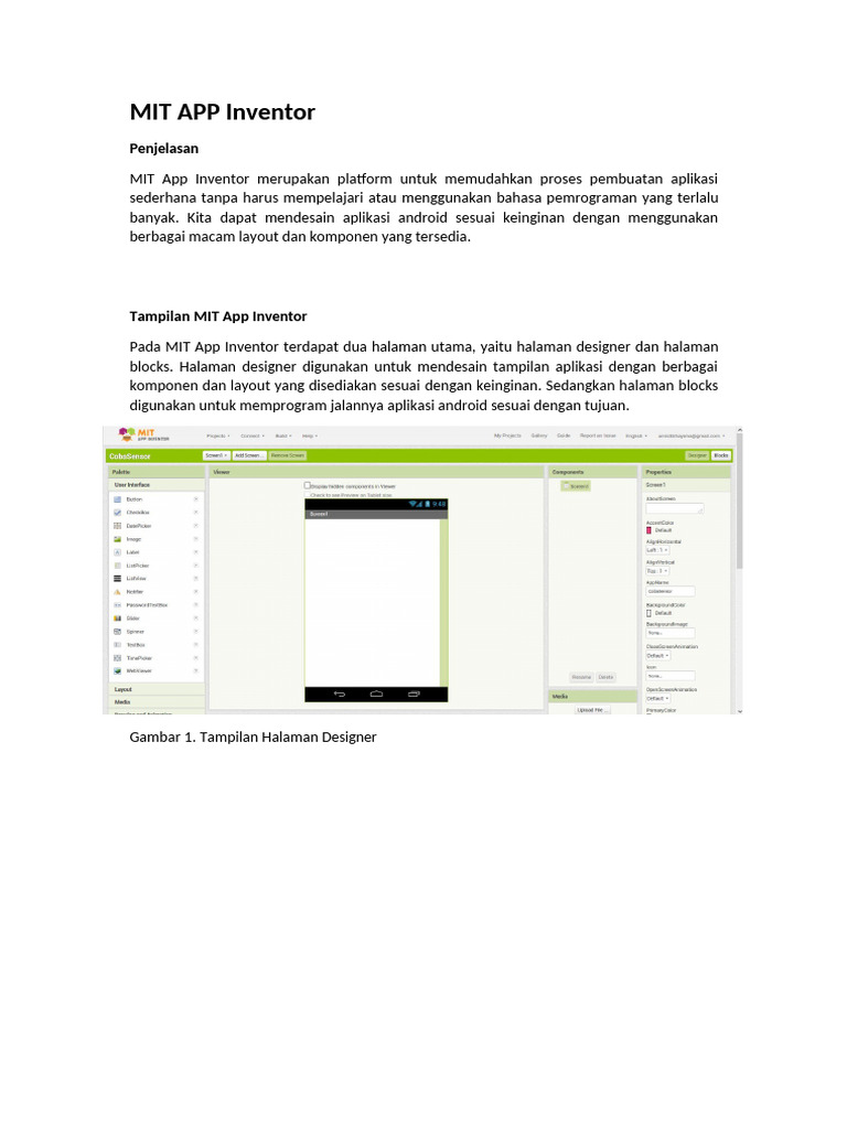 Penjelasan Bagian-Bagian MIT APP Inventor | PDF