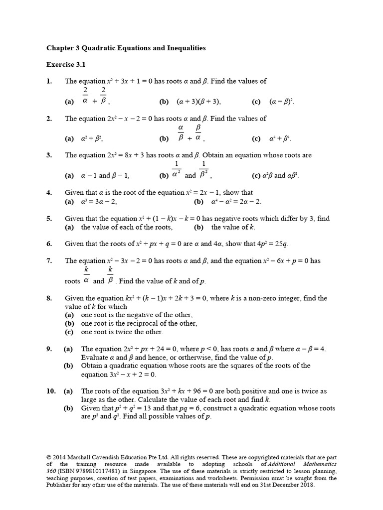 Chap 3 Quad Eq and Inequalities | PDF | Tangent | Equations
