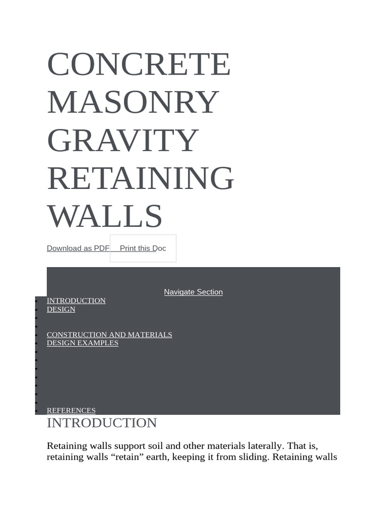 Concrete Gravity Retaining Walls Guide | PDF | Mechanical Engineering ...