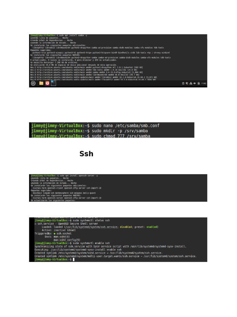 instalacion de ssh y samba | PDF