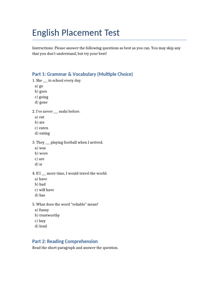 English_Placement_Test | PDF
