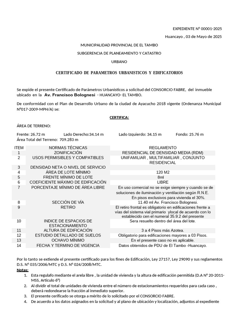 CERTIFICADO DE PARAMETROS | PDF