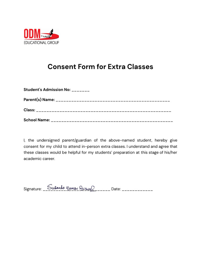 Consent Form - Extra Classes | PDF