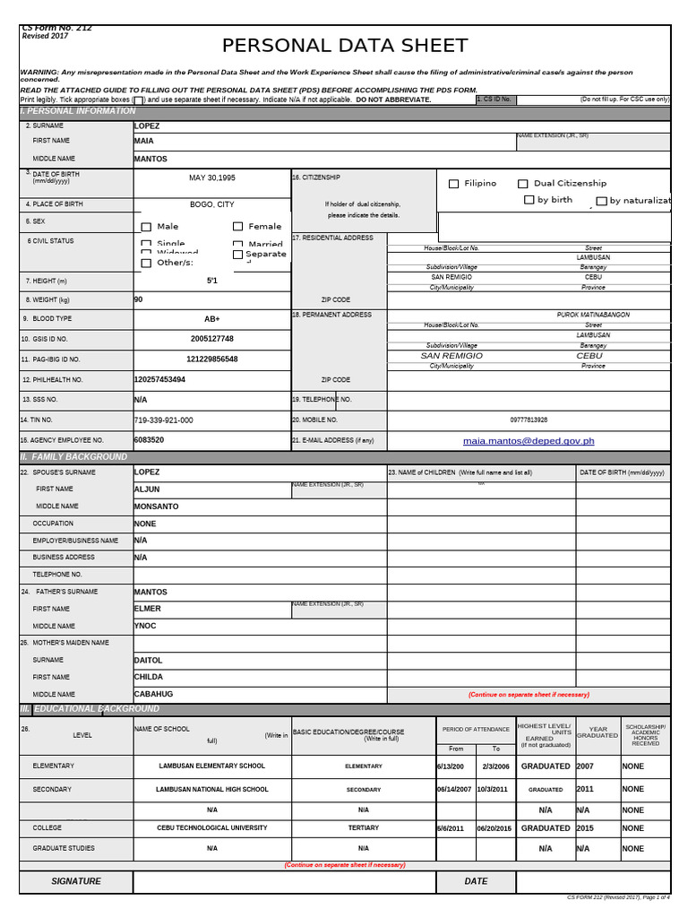 Editable Personal Data Sheet 2025 | PDF | Government