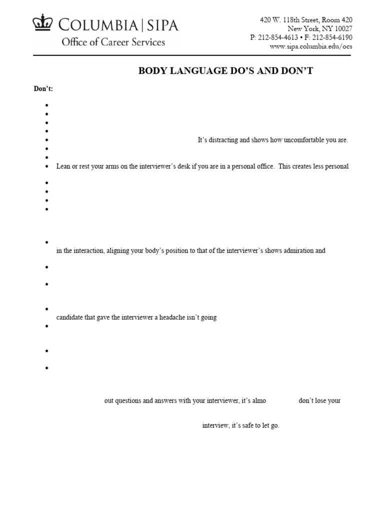 Interviews - Body Language Do's and Don'ts | PDF | Body Language | Human Communication