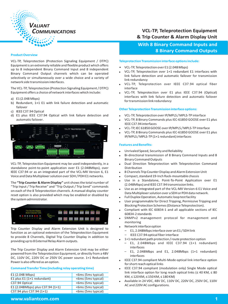 Teleprotection VCL-TP Valiant | PDF | Mains Electricity | Power Supply