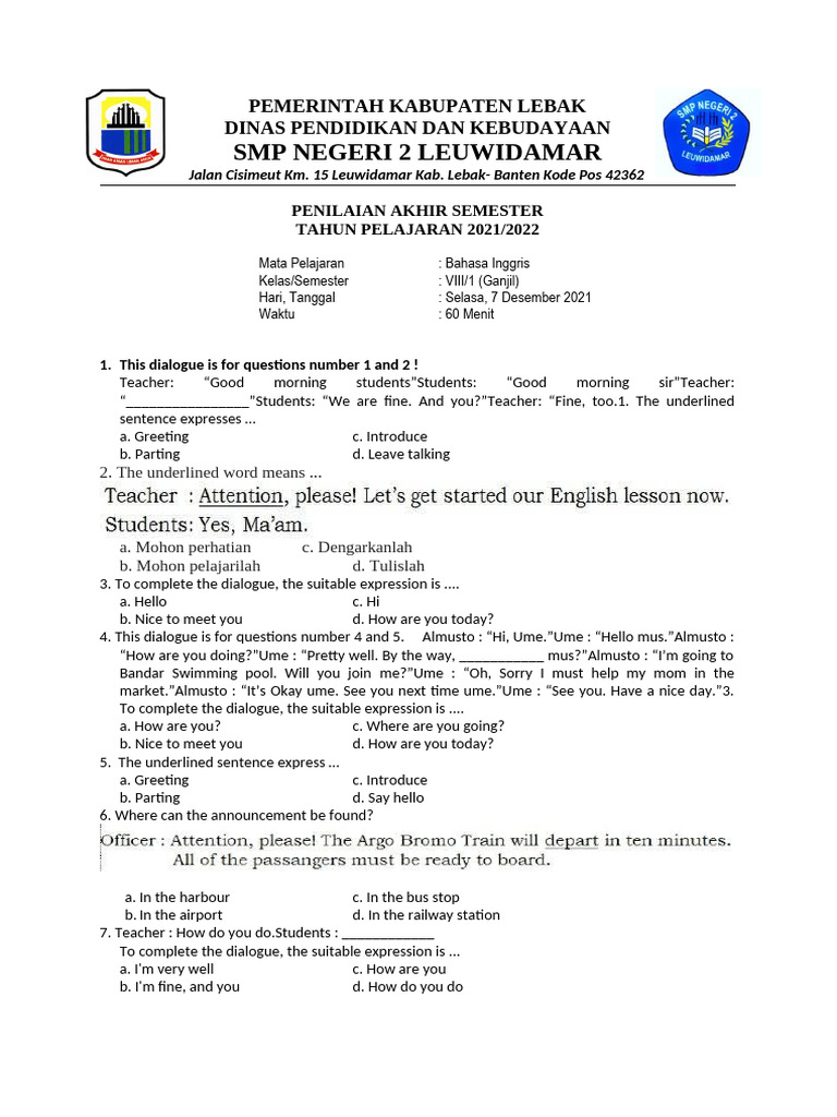 Soal Pas Bahasa Inggris Hiru Rahayu | PDF