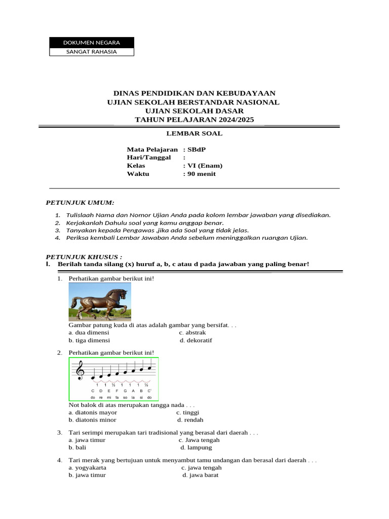 DOKUMEN NEGARA Soal Kelas 6 SBDP | PDF