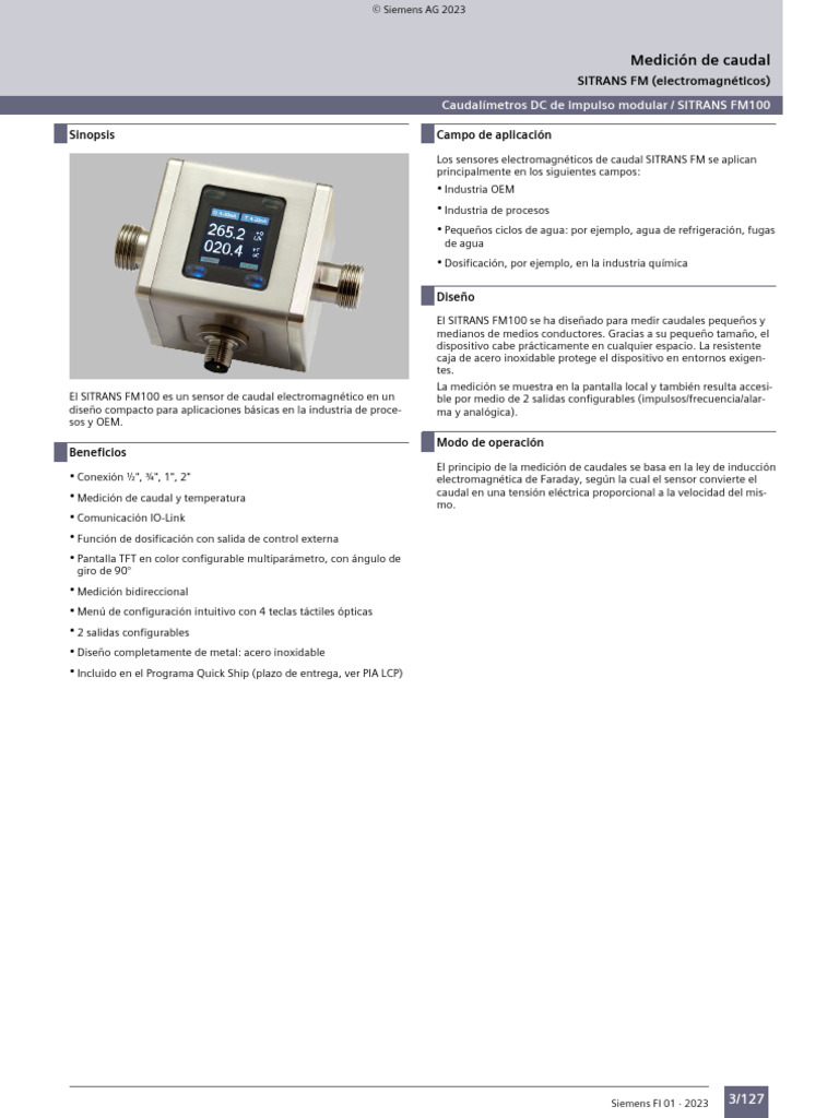 Sitransf fm100 Fi01 Es | PDF | Sensor | Cantidades fisicas