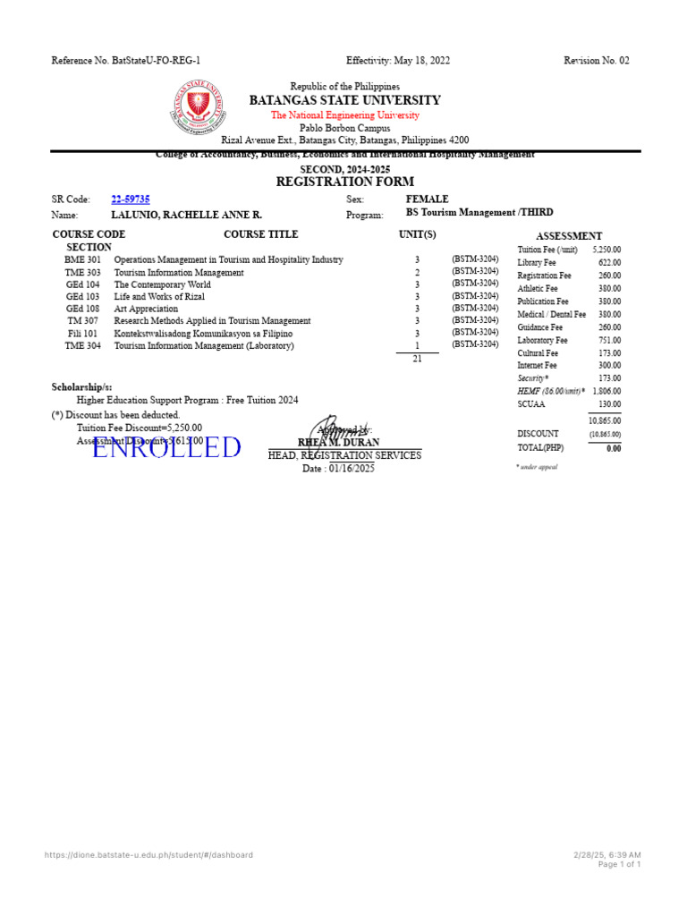 BatStateU 2024-2025 Registration Form | PDF | Services (Economics)