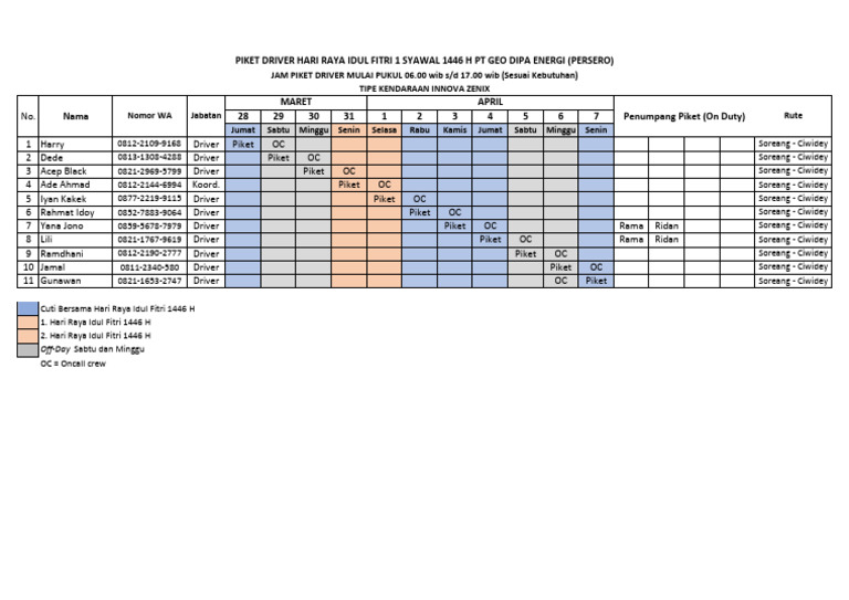 Jadwal Driver Piket Idul Fitri 2025 | PDF