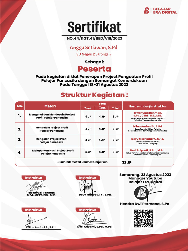 Sertifikat 18-21 Agustus 2023 - Angga Setiawan, S.PD | PDF