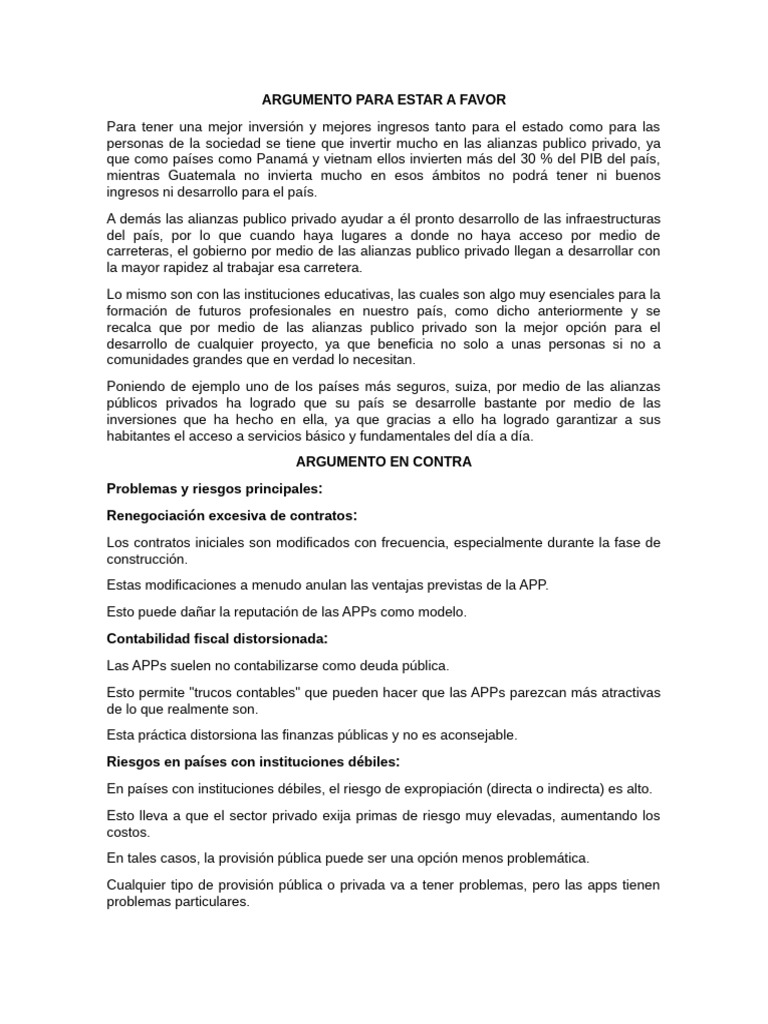 Argumento para Debate de Oratoria | PDF | Asociación público-privada ...