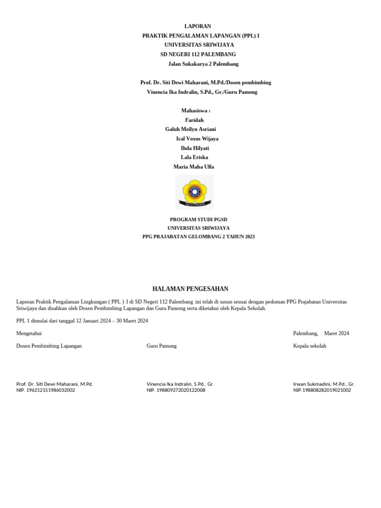 Kelompok 2 - Laporan PPL 1 - PPG Prajabatan PGSD 1 Gelombang 2 Tahun 2023 | PDF