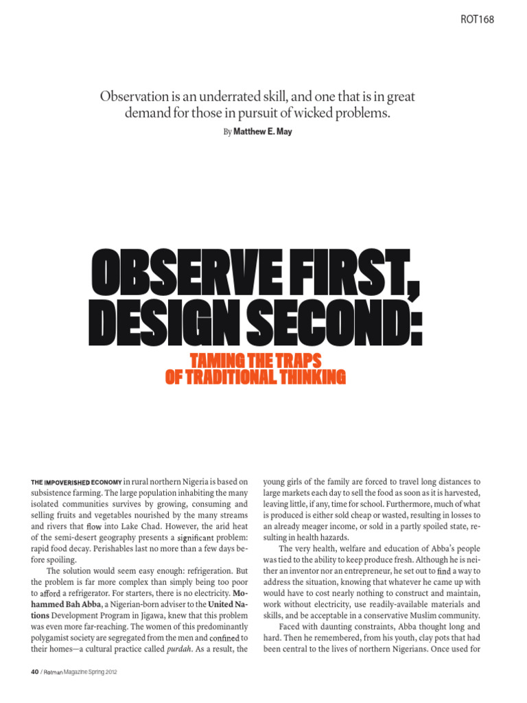 Observe First Design Second Taming The Traps of Traditional Thinking | PDF