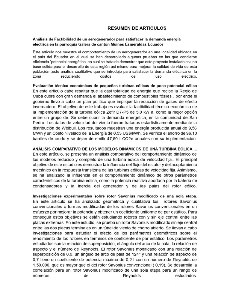 Resumenes Finales | PDF | Turbina | Energía eólica