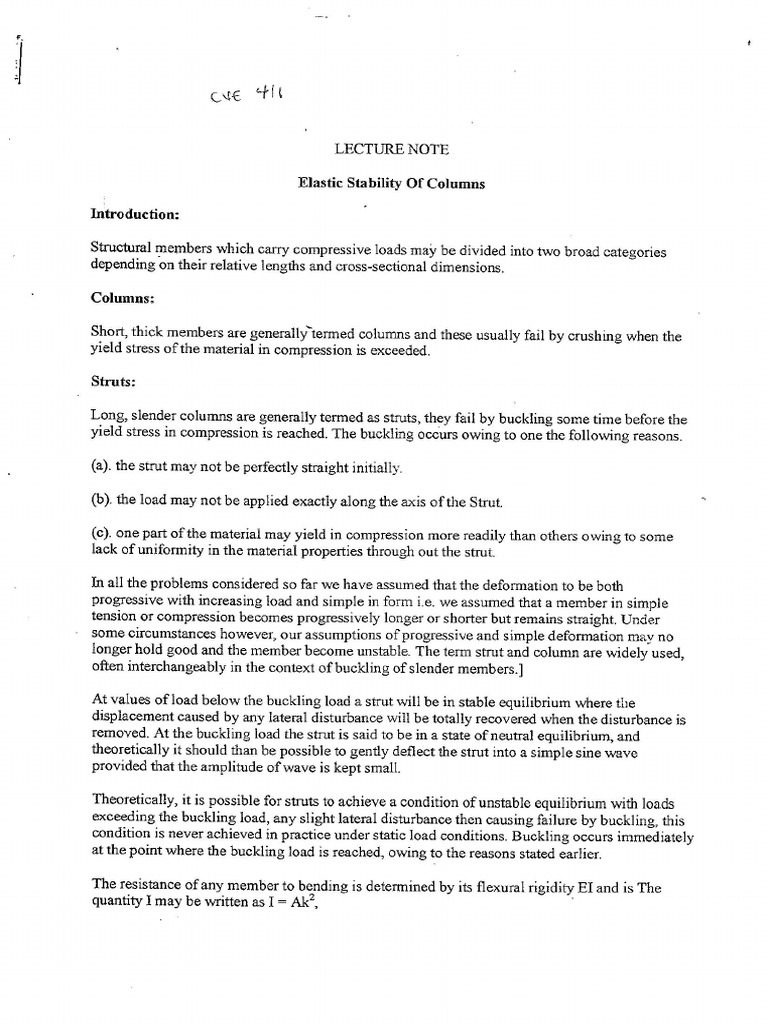 1 - Elastic Stability of Columns | PDF