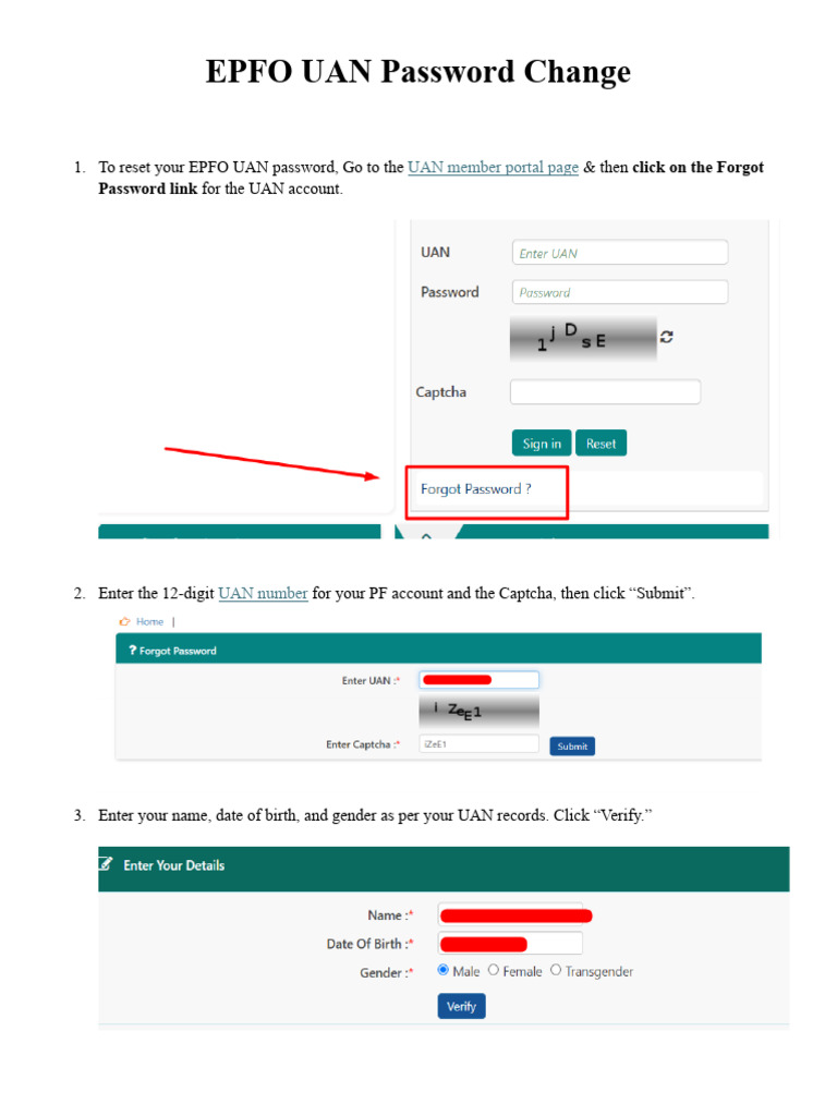 EPFO Password Change | PDF