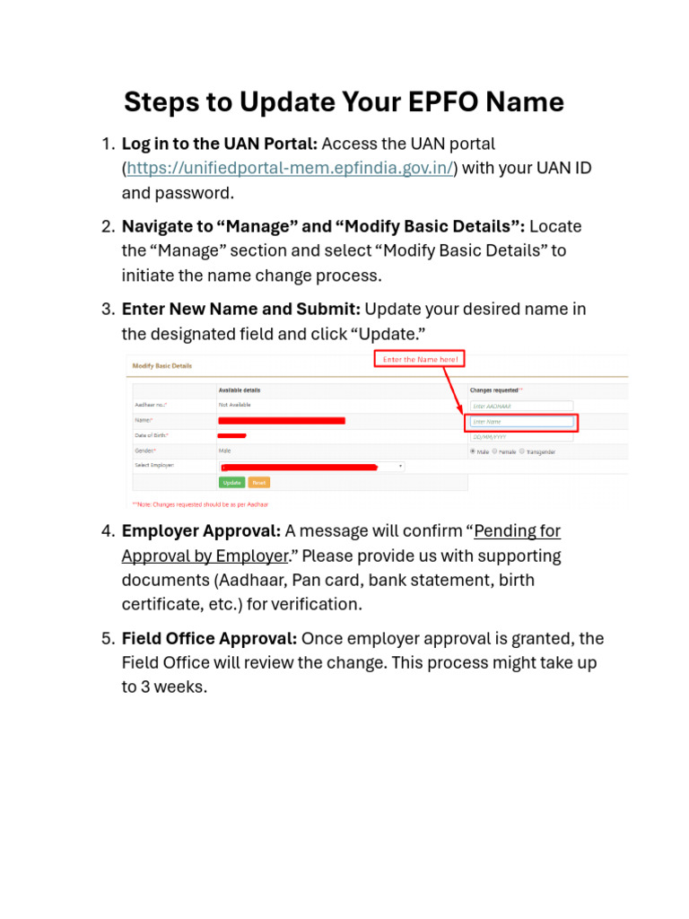 EPFO Name Change | PDF