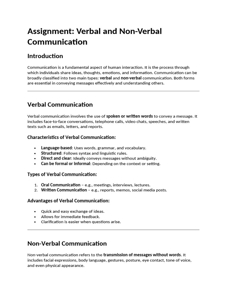 Assignment Verbal and Non Verbal Communication | PDF | Nonverbal ...