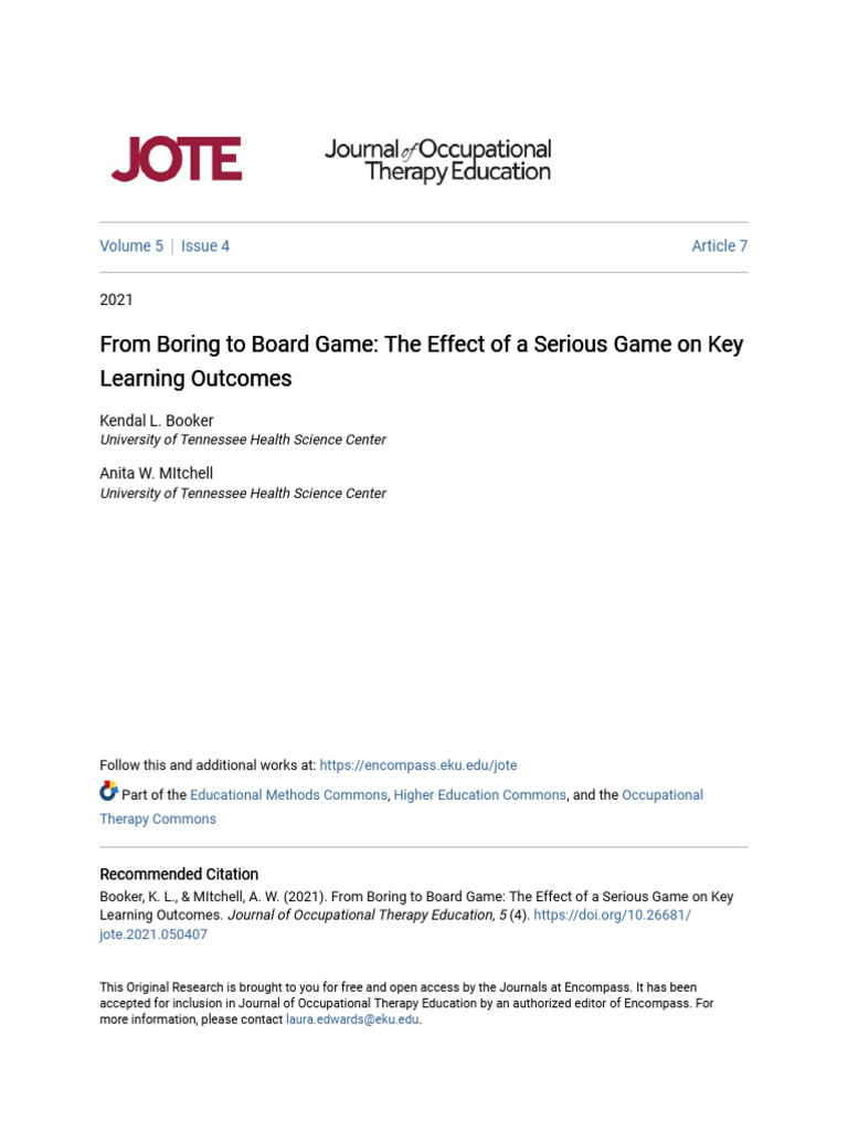 From Boring To Board Game - The Effect of A Serious Game On Key ...