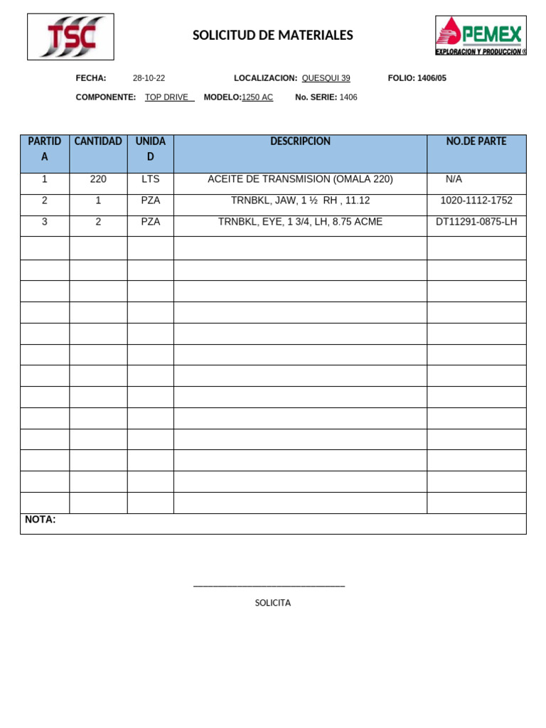 Formato de Solicitud de Materiales 10 | PDF