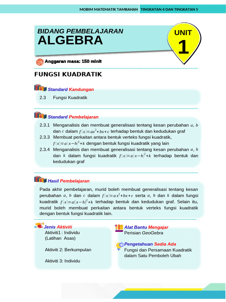 Unit 1 Algebra - Fungsi Kuadratik (30.04.2025) | PDF