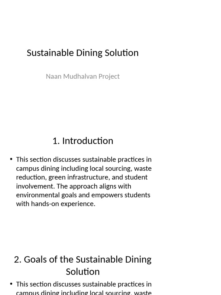 Sustainable Dining Naan Mudhalvan 30slides | PDF | Sustainability | Infrastructure