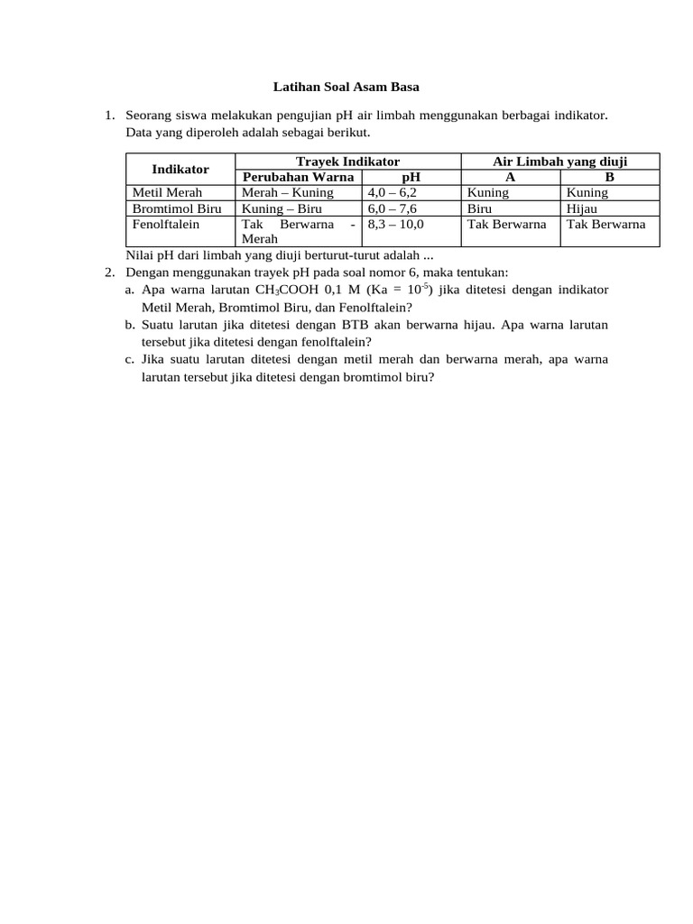 Soal Latihan Indikator Asam Basa | PDF