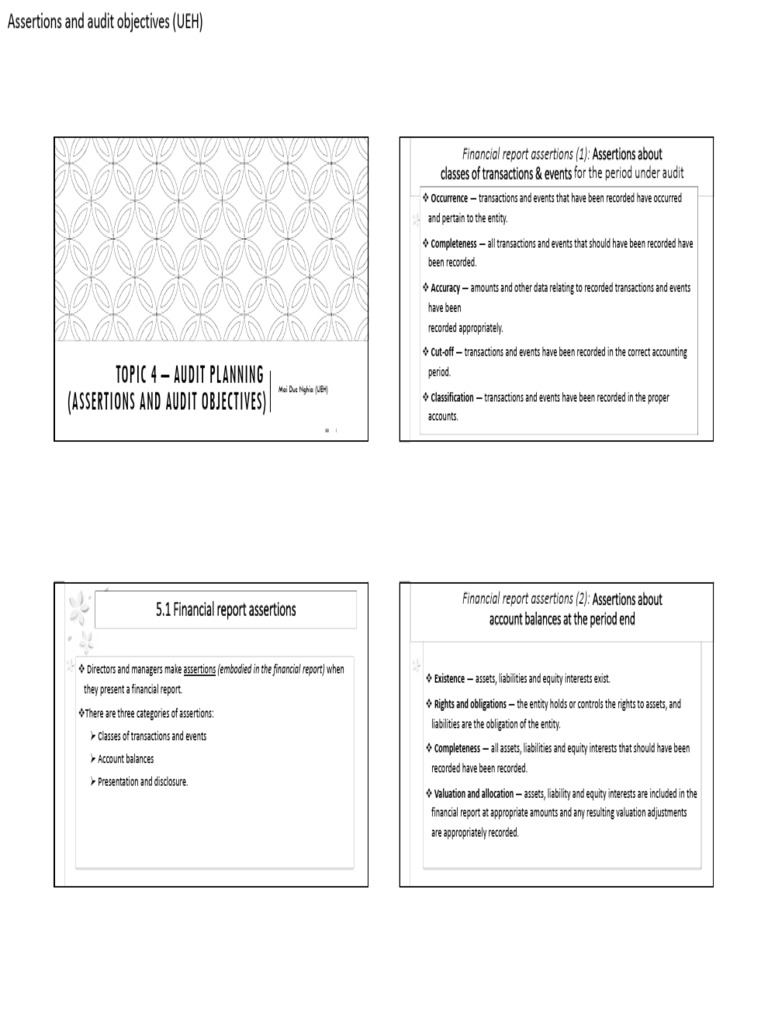 Topic 4 P1 - Assertions and Audit Objectives - Student | PDF | Audit | Inventory