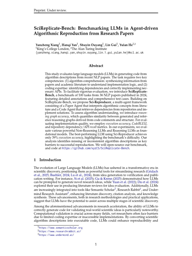 SciReplicate-Bench_Benchmarking_LLMs_in_Agent-driv | PDF | Algorithms | Accuracy And Precision