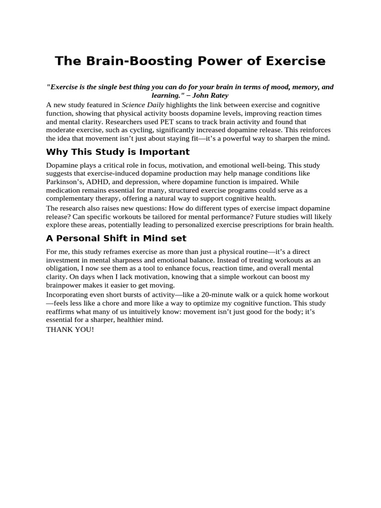 The Brain-Boosting Power of Exercise: Why This Study Is Important | PDF