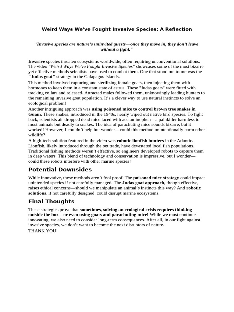 Innovative Strategies Against Invasive Species | PDF