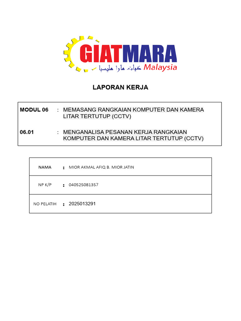 M06.01. MENGANALISA PESANAN KERJA RANGKAIAN KOMPUTER DAN KAMERA LITAR TERTUTUP (CCTV) | PDF
